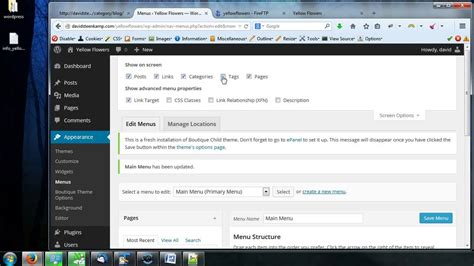 Complete Wordpress Video Tutorial 30 Appearance Menus Custom Links Options And Sorting