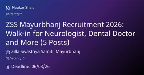 Zss Mayurbhanj Recruitment 2026 Walk In For Neurologist Dental Doctor