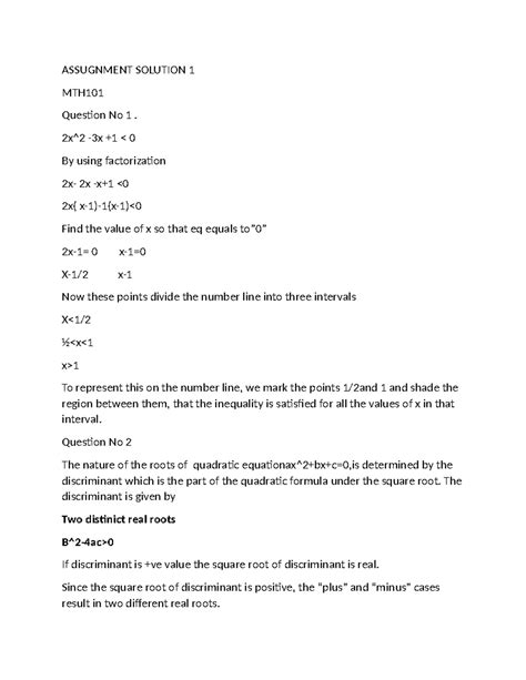 MTH101 Assignment Solution 1 ASSUGNMENT SOLUTION 1 MTH Question No 1 2x 2 3x 1