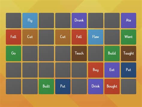 Irregular Verbs Matching Game Matching Pairs