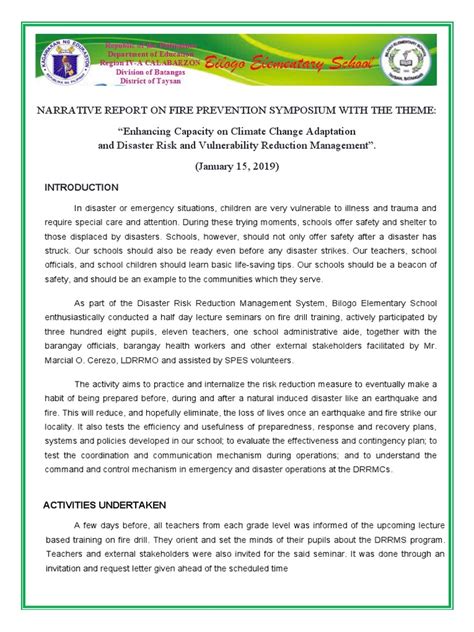 Narrative On Fire Drill Sy 2018 2019 Pdf Emergency Management Public Safety