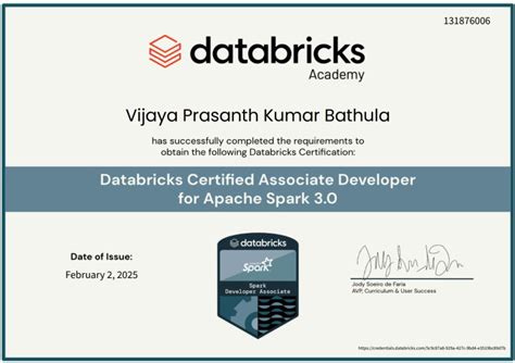 Databricks Apachespark Bigdata Dataengineering Certification… Vijayaprasanthkumar Bathula