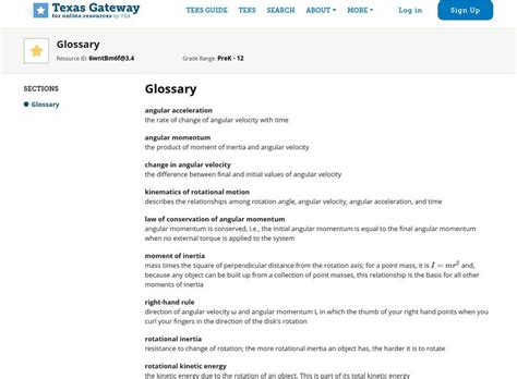 Texas Gateway Rotational Motion And Angular Momentum Glossary Handout For 11th 12th Grade