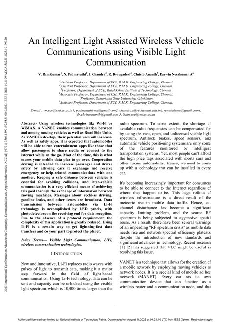 An Intelligent Light Assisted Wireless Vehicle Communications Using Visible Light Communication