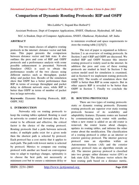 comparison of dynamic routing protocols rip and ospf pdf routing