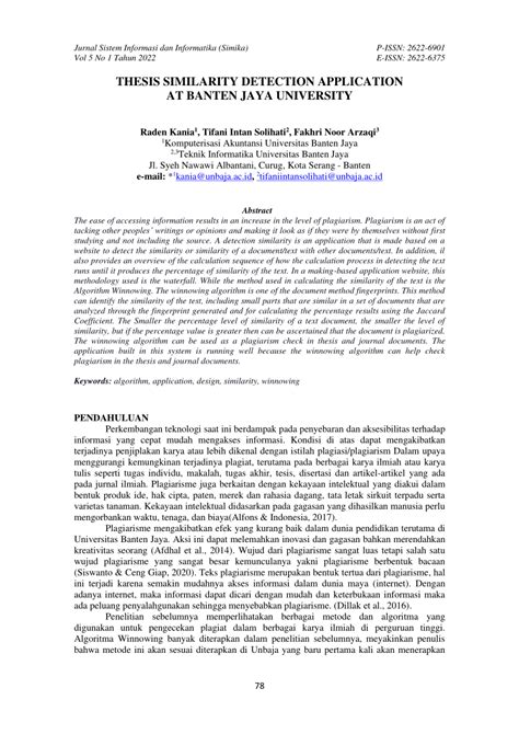 Pdf Thesis Similarity Detection Application At Banten Jaya University