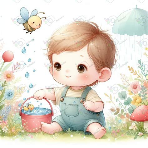 بک گراند کودکانه پسر کوچولوی دوست داشتنی با سطل آب کد 41085ویژه عکس