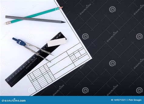 Background With Drafting Accessories And Drafting Paper Stock Image Image Of House Tool