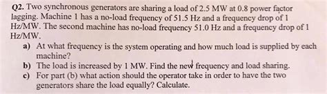 Solved Q Two Synchronous Generators Are Sharing A Load Of Chegg