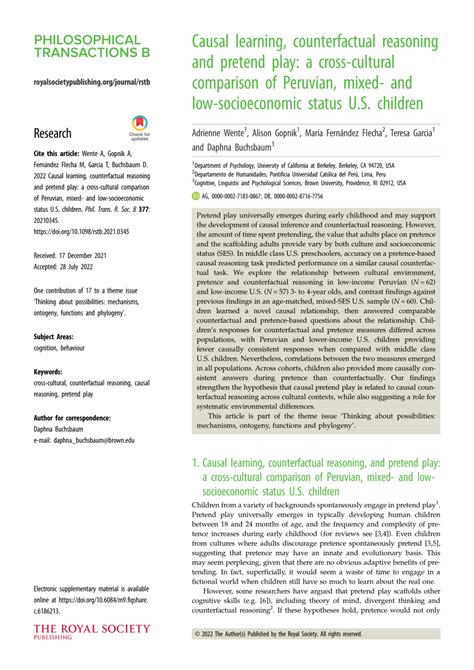 Causal Learning Counterfactual Reasoning And Pretend Play A Cross Cultural Comparison Of