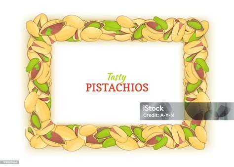수직 수평 색된 프레임 구성 피스타치오 견과의 맛 있는 벡터 카드 그림입니다 양 견과 프레임 호두 껍질에서 과일 식품의 포장 디자인에 대 한 전체 껍질 잎 0명에 대한 스톡