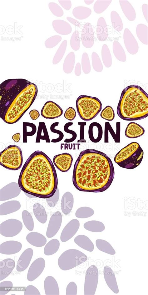 보라색 패션 과일과 맛있는 과일의 밝은 조각의 손으로 그린 그림 벡터에 대한 스톡 벡터 아트 및 기타 이미지 벡터 패션프룻