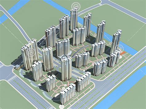 现代的横排高层住宅小区3d模型下载 Cg爱好者网免费cg资源ae模板3d模型分享平台