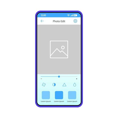 Photo Editing Smartphone App Vector Template Mobile Application Interface Blue Design Layout