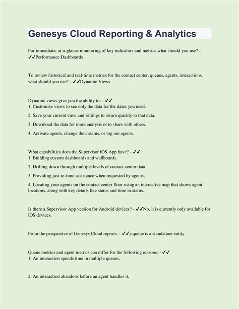 Genesys Cloud Reporting And Analytics 120 Questions With 100 Correct Answers Updated