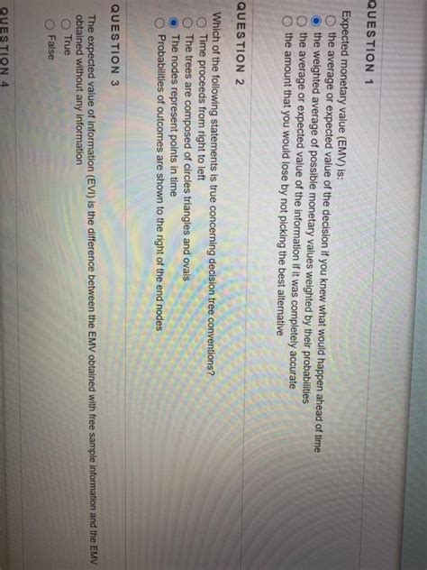 Solved Question 1 Expected Monetary Value Emv Is The