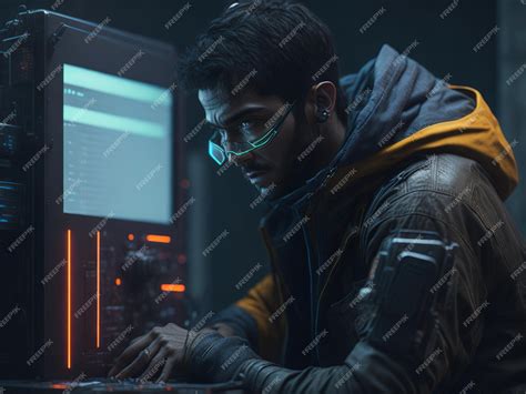 Premium Ai Image Smart Male It Programer Working On Desktop Computer In Data Center System