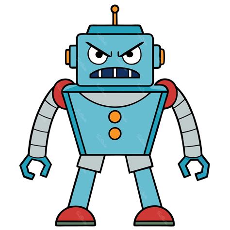 Cartoon Style Angry Robot Illustration Free Illustrator Vector File