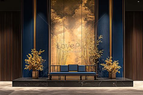 파란색과 금 무대 배경