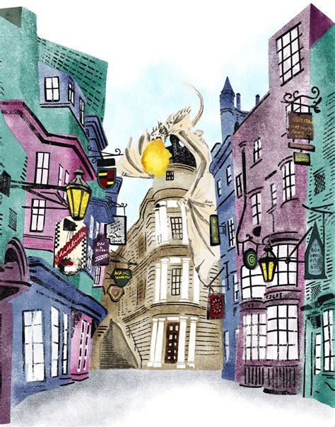 Diagon Alley Harry Potter Illustration Winkelgasse Hogwarts Drachen