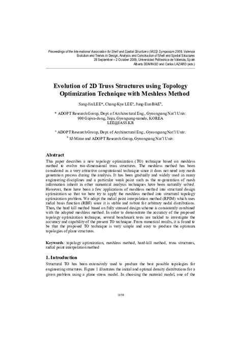 Pdf Evolution Of 2d Truss Structures Using Topology Optimization Technique With Meshless Method