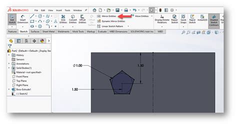 Mirror 2d Sketches In Solidworks Mirror Entities And Dynamic Mirror