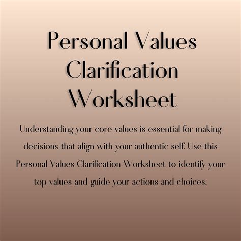 Personal Values Clarification Worksheet Etsy