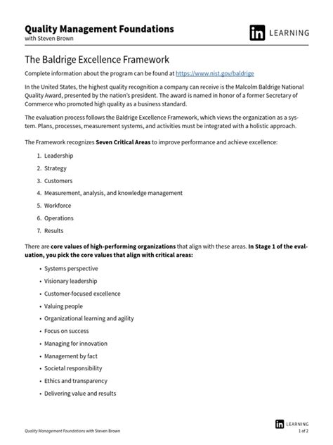 Baldrige Excellence Framework Pdf Quality Management Evaluation