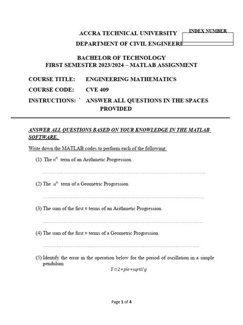 Eng Maths Civil Matlab2024 Pdf Mathematics Algebra