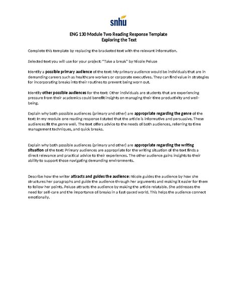 Eng 130 Module Two Reading Response Template Eng 130 Module Two