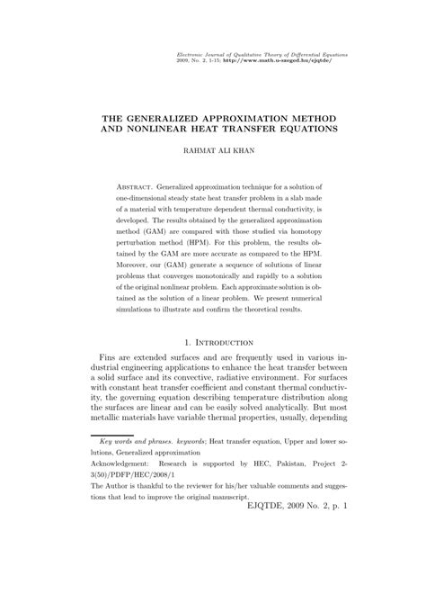Pdf The Generalized Approximation Method And Nonlinear Heat Transfer Equations