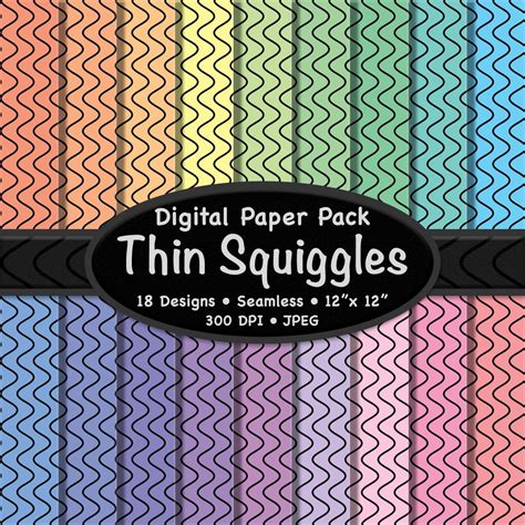 Thin Squiggles Digital Paper Pack Medium 18 Seamless Pastel Colors