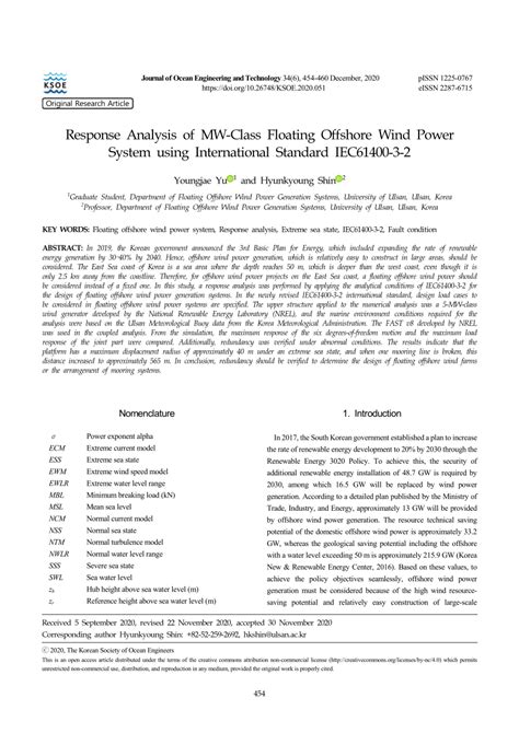 Pdf Response Analysis Of Mw Class Floating Offshore Wind Power System Using International