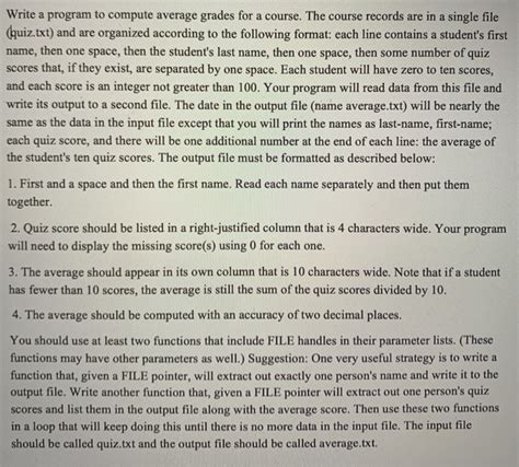 Solved Write A Program To Compute Average Grades For A