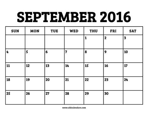 Calendar September Printable Old Calendars