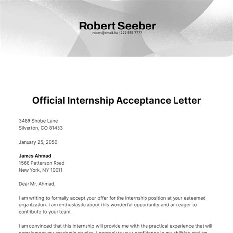 Internship Offer Letter Exle