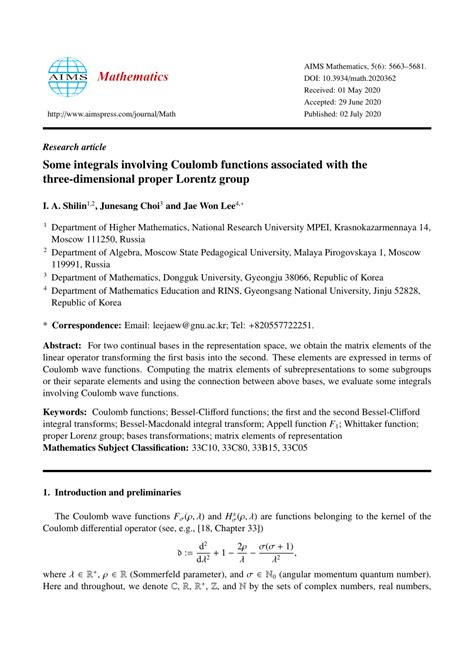Pdf Some Integrals Involving Coulomb Functions Associated With The Three Dimensional Proper