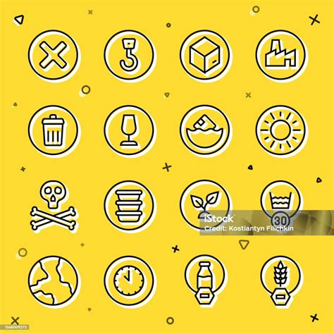 세트 라인 글루텐 프리 곡물 온도 세척 태양 판지 골판지 상자 깨지기 쉬운 깨진 유리 쓰레기통 X 마크 십자형 원 및 아이콘 벡터 건설 산업에 대한 스톡 벡터 아트 및 기타