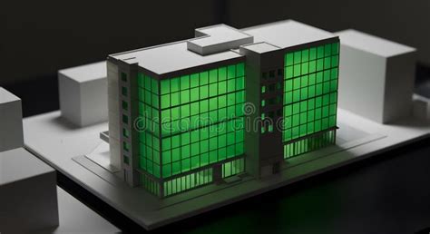 Architectural Model Of A Modern Building With Green Windows For Presentation Stock Illustration