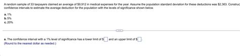 solved a random sample of 33 taxpayers claimed an average of