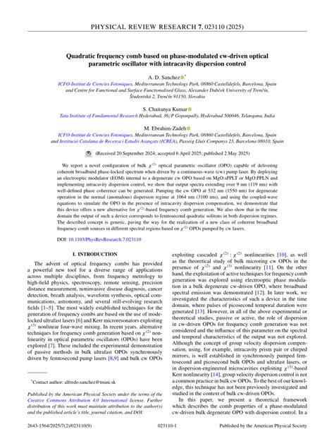 Pdf Quadratic Frequency Comb Based On Phase Modulated Cw Driven