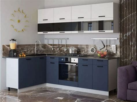 Кухонный гарнитур Техно 1 6 2 4м Компоновка №4 Белый снег софт Ультрамарин софт Кастилло