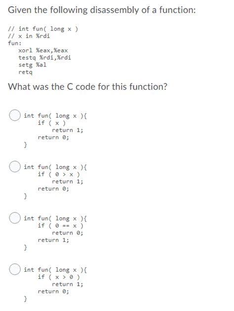Solved Given The Following Disassembly Of A Function Int Chegg Com