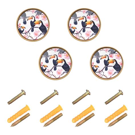 Ryvnso Toucan Bird Cherry Flower Cabinet Knobs Kitchen Door Round Pulls Drawers Dresser Cupboard