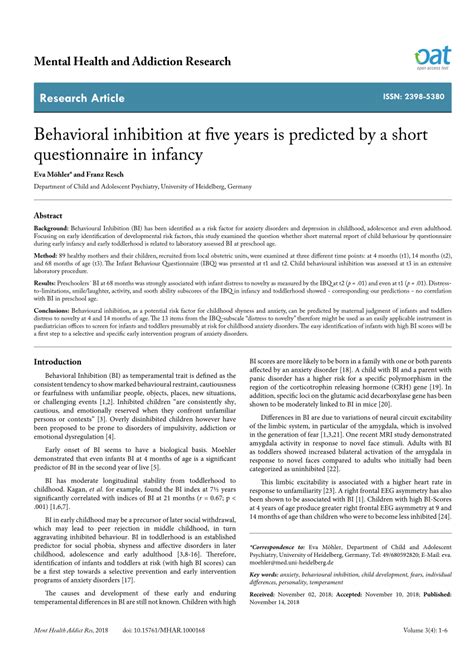 Pdf Behavioral Inhibition At Five Years Is Predicted By A Short