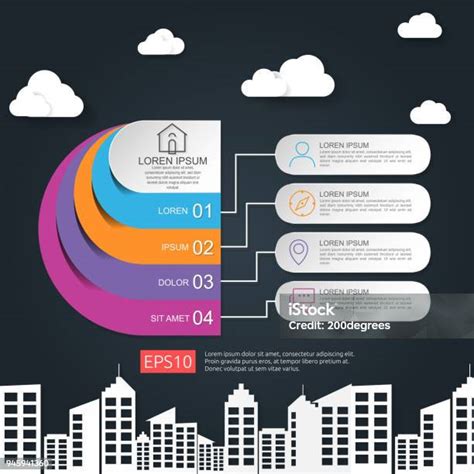 구름과 건물 배경 비즈니스 개념 Infographic 위한 30 원 추상 워크플로 레이아웃 다이어그램 그래프 프레 젠 테이 션 연례 보고서 웹 디자인 및 원형 차트