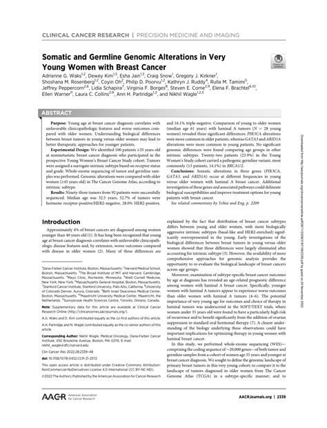 Pdf Somatic And Germline Genomic Alterations In Very Young Women With Breast Cancer