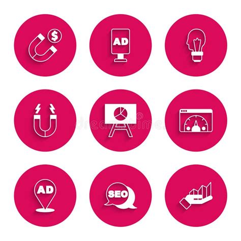 Set Board With Graph Chart Seo Optimization Pie Infographic Website Statistic Advertising