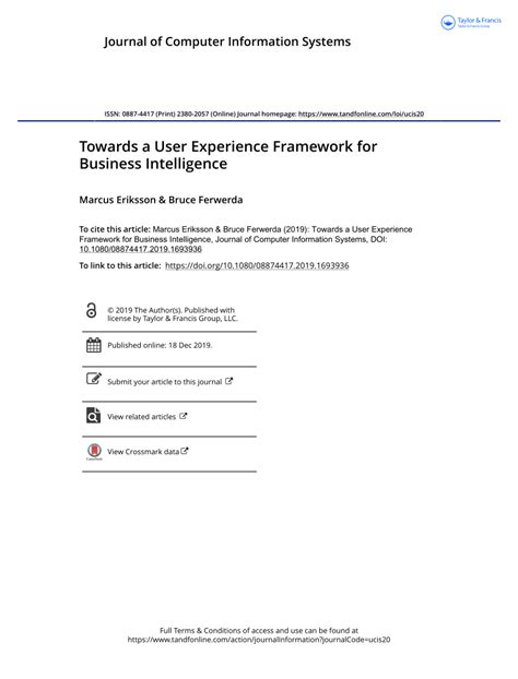 Pdf Towards A User Experience Framework For Business Intelligence