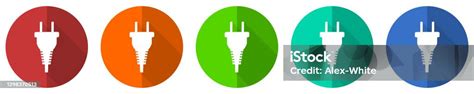 흰색 배경 벡터 일러스트레이션에 격리된 플러그 아이콘 세트 빨간색 파란색 녹색 및 주황색 평면 디자인 웹 버튼 0명에 대한 스톡 벡터 아트 및 기타 이미지 Istock